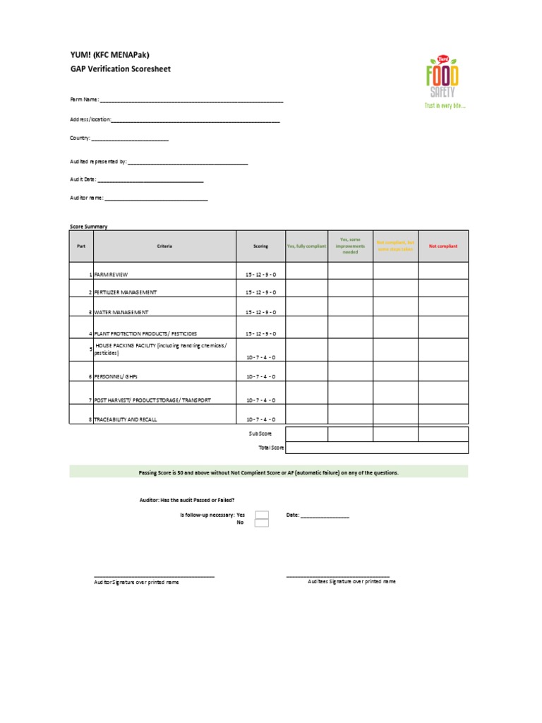 Yum! GAP Scoresheet | PDF | Agriculture
