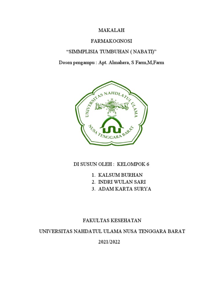 Definisi dan Jenis Simplisia Tumbuhan | PDF