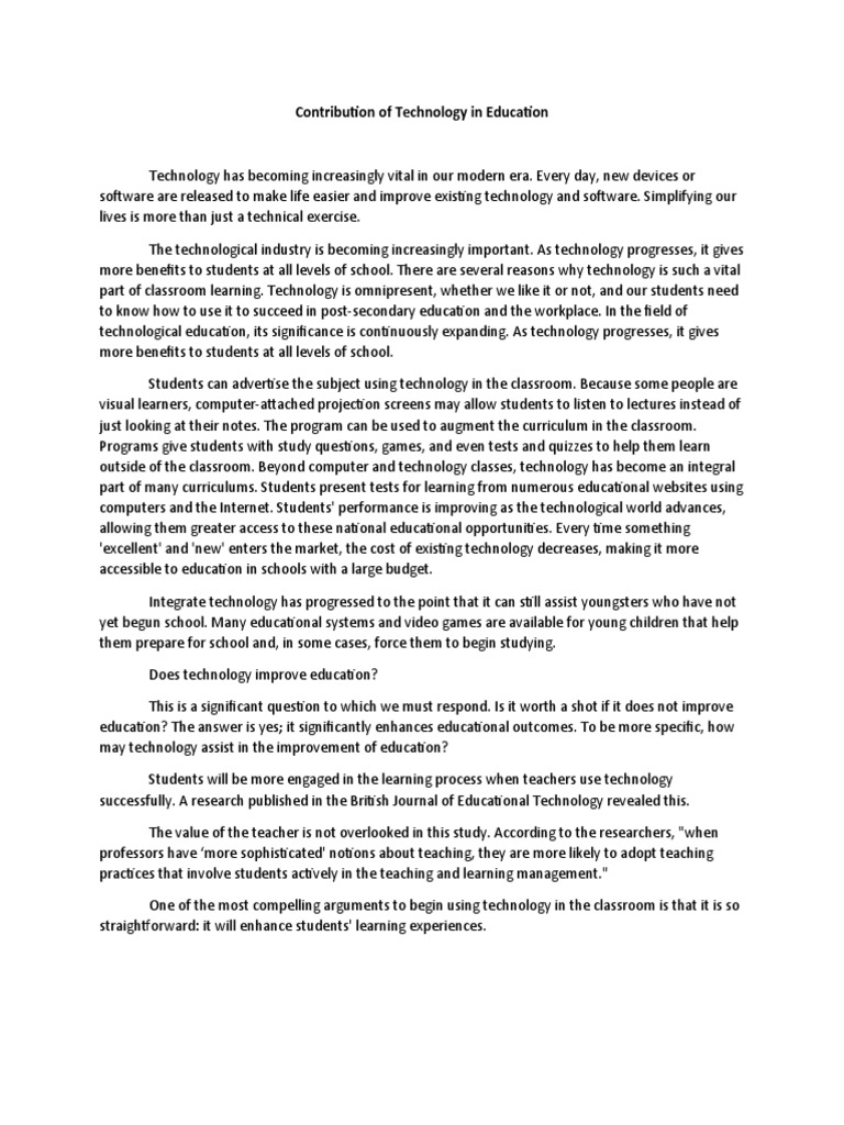 Contribution of Technology in Education | PDF | Educational Technology ...