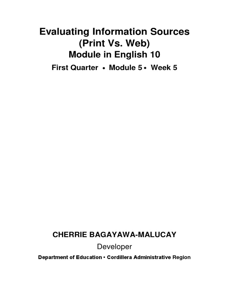 English10 - Q1 - W5 - M5 - EvaluatingInformationSources ...