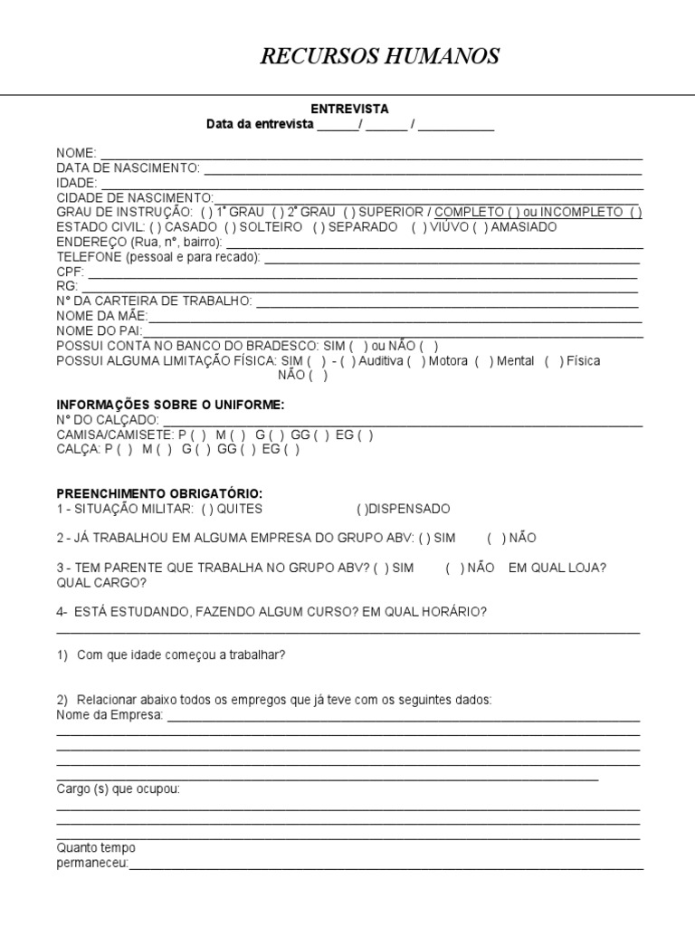 Modelo de Entrevista Operacional | PDF | Gestão de recursos humanos ...