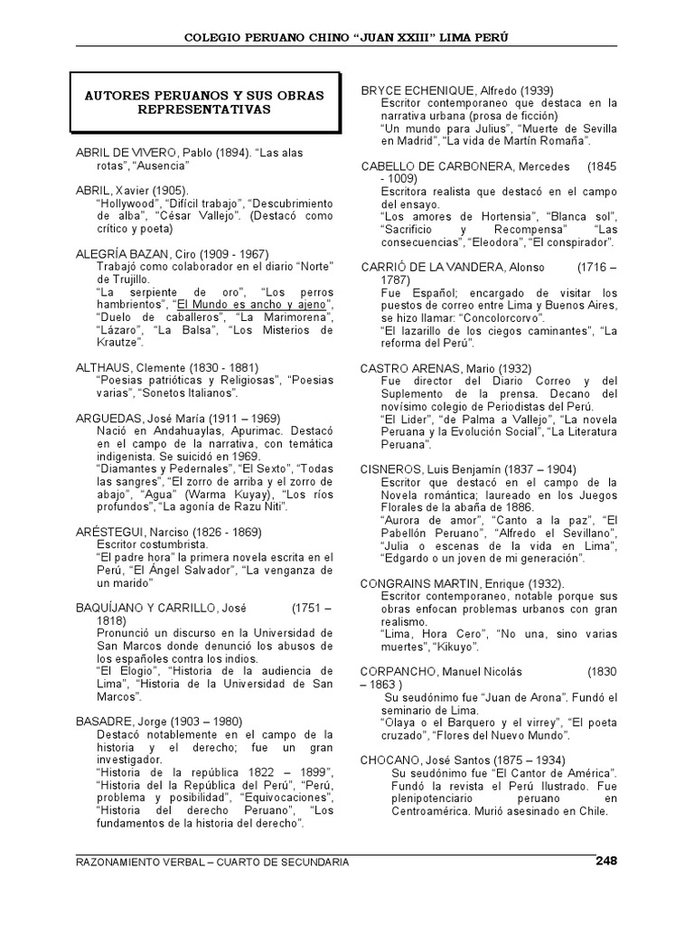 Autores Peruanos - Obras | PDF | Perú