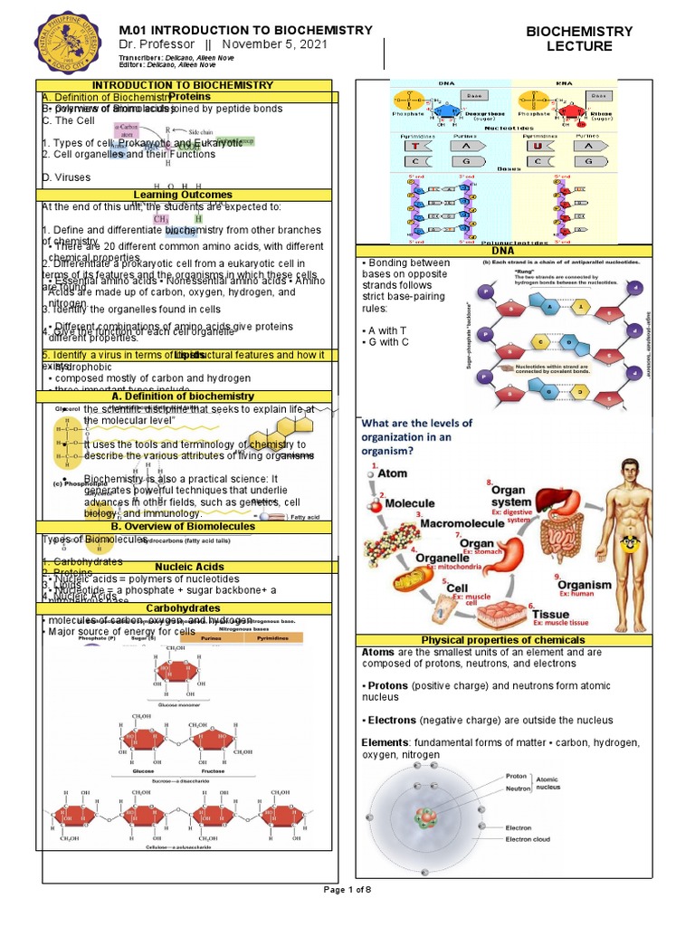 M.01 Introduction To Biochemistry | PDF | Cell (Biology) | Virus