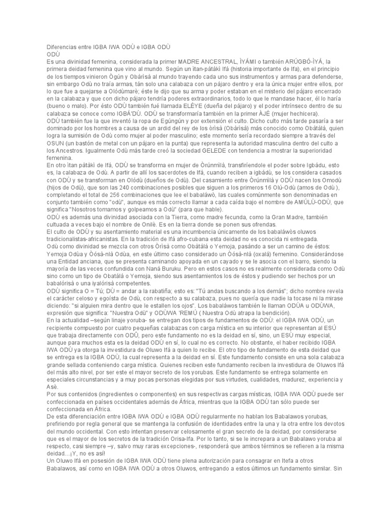 Différence Entre Igba Iwa Odù Et Igba Odù | PDF | Religión y espiritualidad