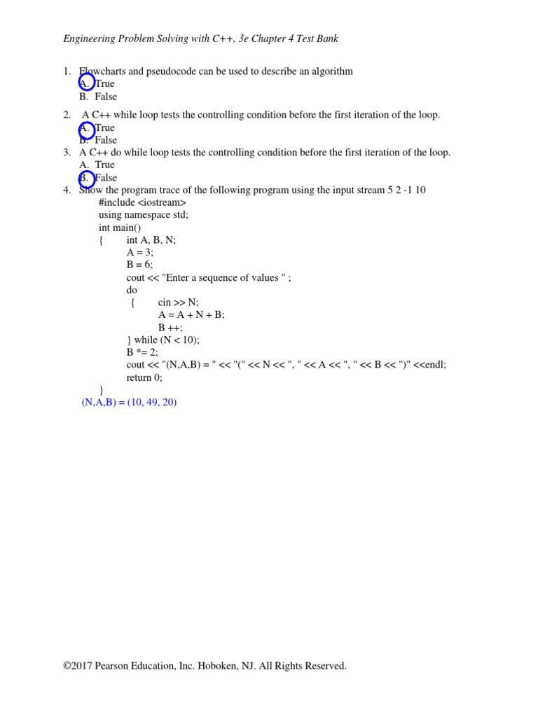 Engineering Problem Solving With C++, 3e Chapter 4 Test Bank | PDF ...