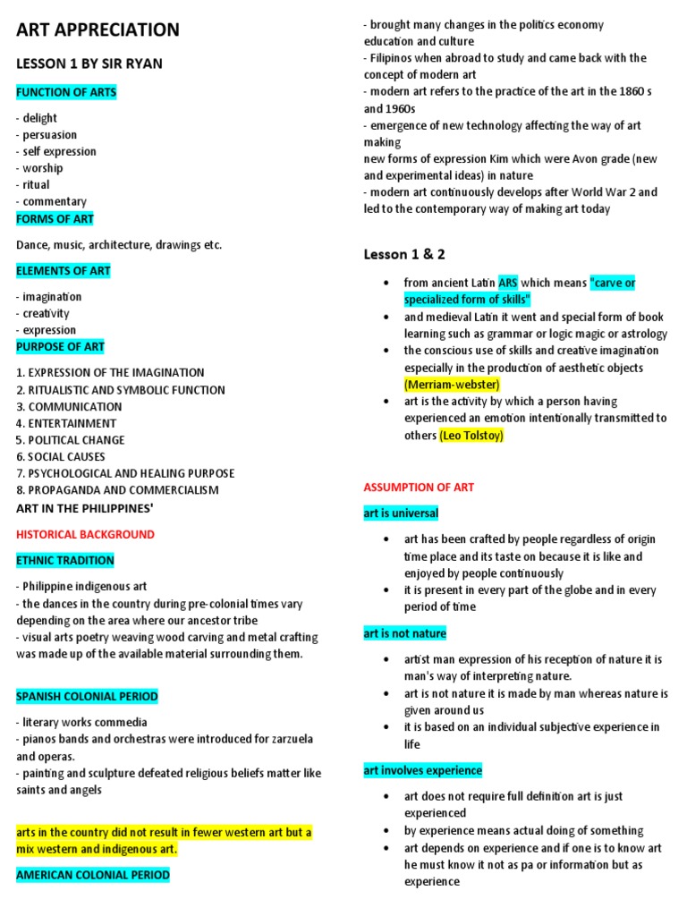 Art Appreciation Reviewer | PDF | Emotions | Reason