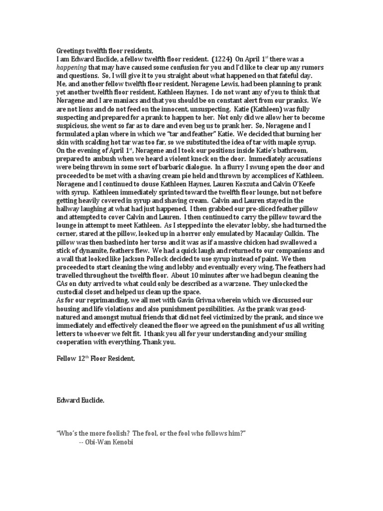 April Fools Letter Gavin | PDF