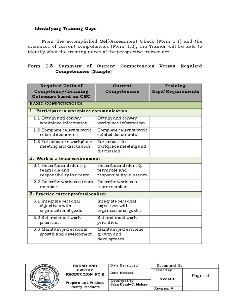 Identifying Training Gaps | PDF | Bakery | Occupational Safety And Health