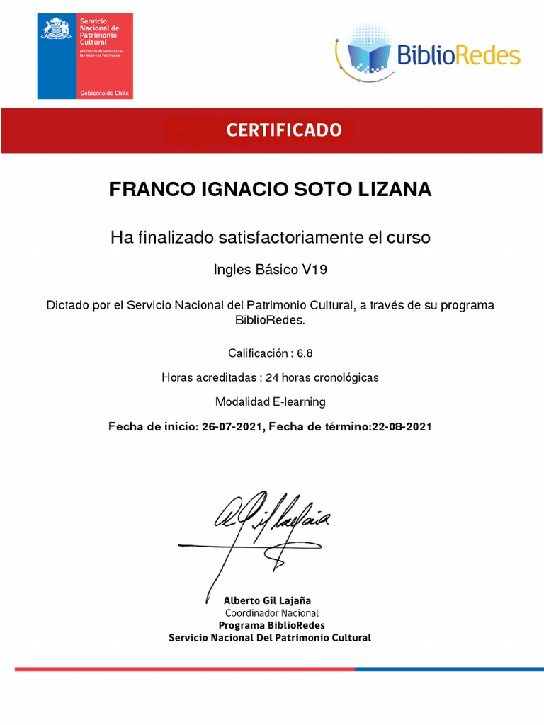 IB_2021_V19_Certificado de Curso Inglés Básico | PDF