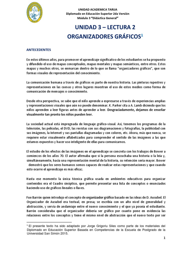 Unidad 3 Lectura 2 Organizadores Gráficos | PDF | Aprendizaje | Teoría