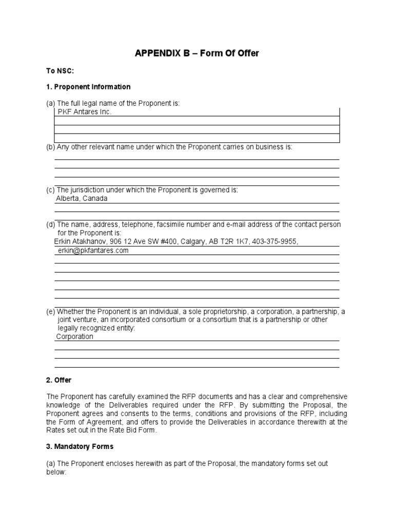 Appendix B - Form of Offer | PDF | Addendum | Justice