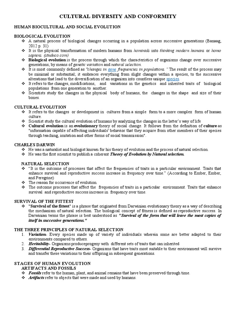 Cultural Diversity and Conformity: Human Biocultural and Social ...