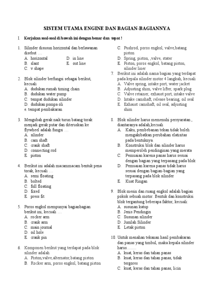 Tugas 1. Soal Sistem Utama Engine | PDF