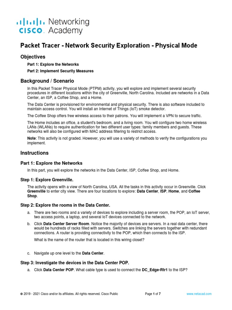 3.11.1 Packet Tracer Network Security Exploration Physical Mode | PDF | Computer Network | File ...