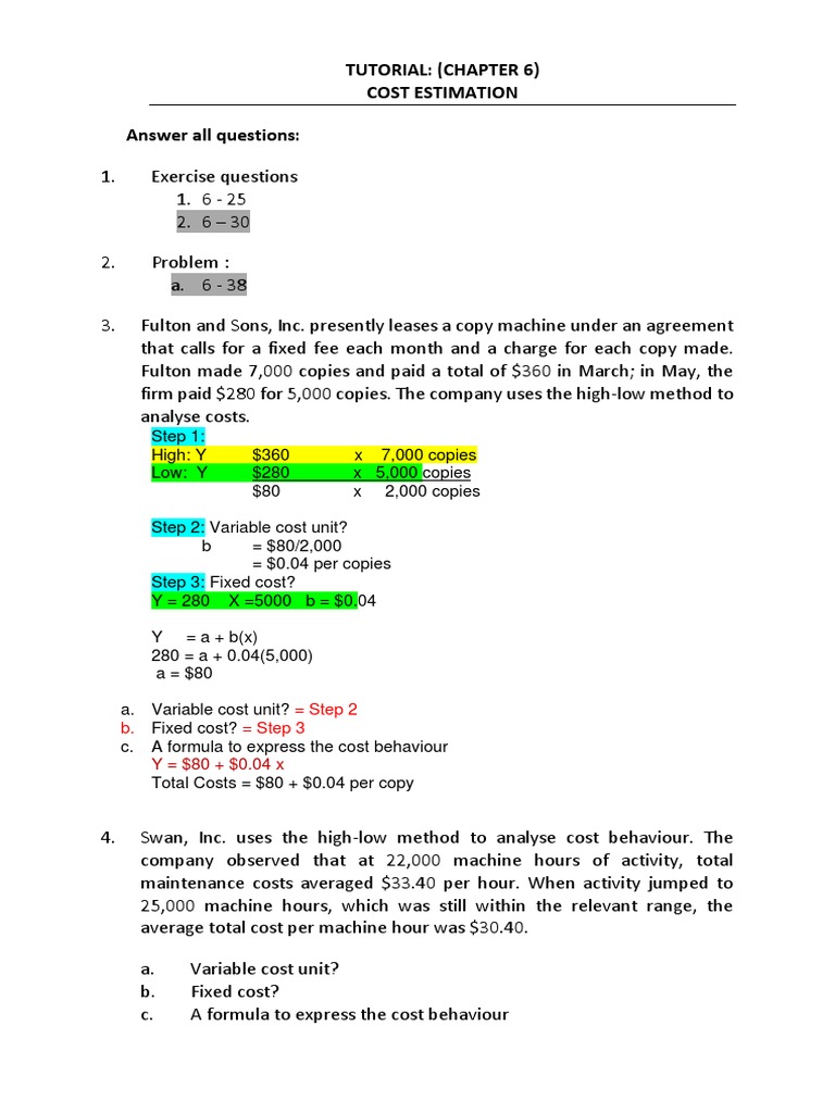 Tutorial: (Chapter 6) Cost Estimation Answer All Questions:: Step 2 B. Step 3 | PDF