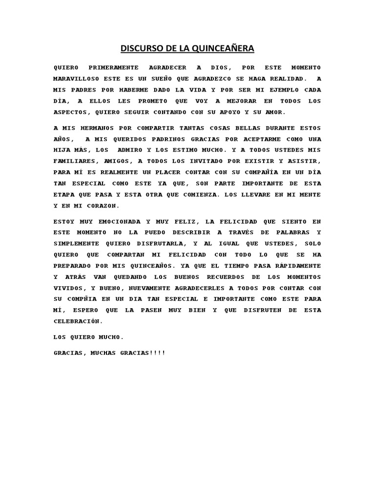 Discurso de La Quinceañera | PDF | Amor