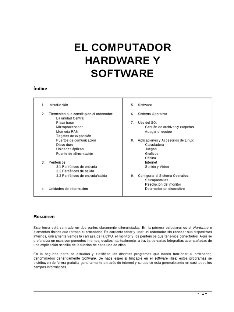 Informatica Basica Hardware y Software | PDF | Hardware de la computadora | Periférico