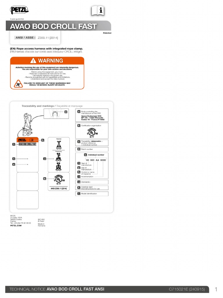 Ficha Técnica ANSI Z359.11 - 2014 | PDF