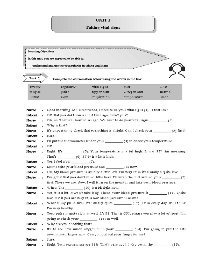 Unit 1 Taking Vital Signs | PDF | Medicine | Medical Specialties