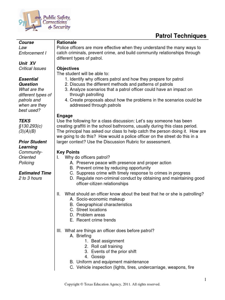 Patrol Techniques Outline | PDF | Crimes | Crime & Violence