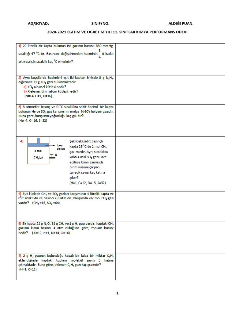 Sinif Kimya Performans Odevi | PDF