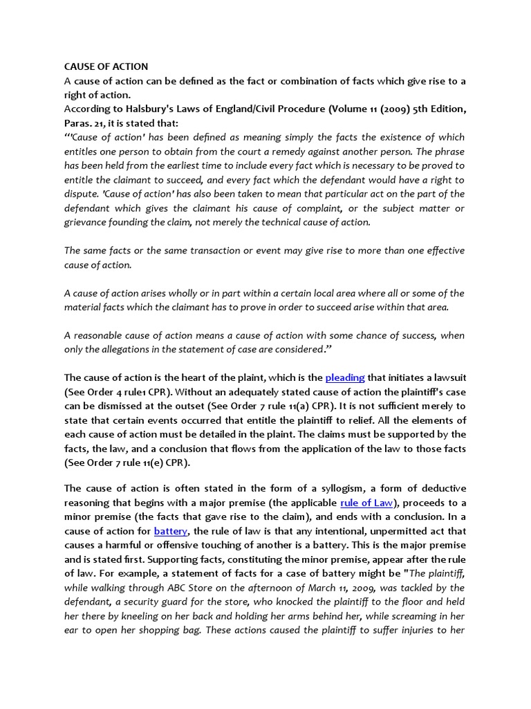 Understanding Cause of Action in Law | PDF | Lawsuit | Negligence