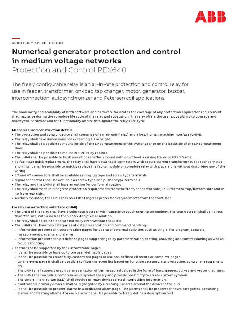 Protection and Control REX640 Generator 2NGA000429 ENa | PDF | Relay ...