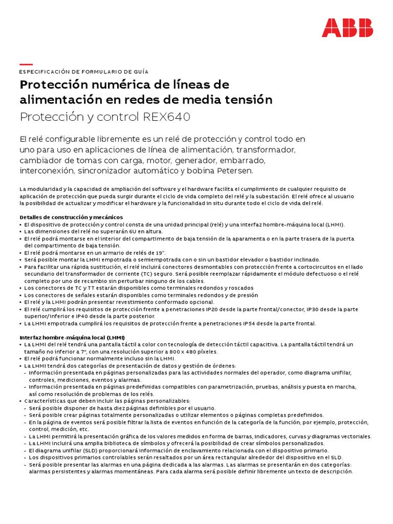 Protection and Control REX640 Feeder Guideformspec 2NGA000325 ESa | PDF ...