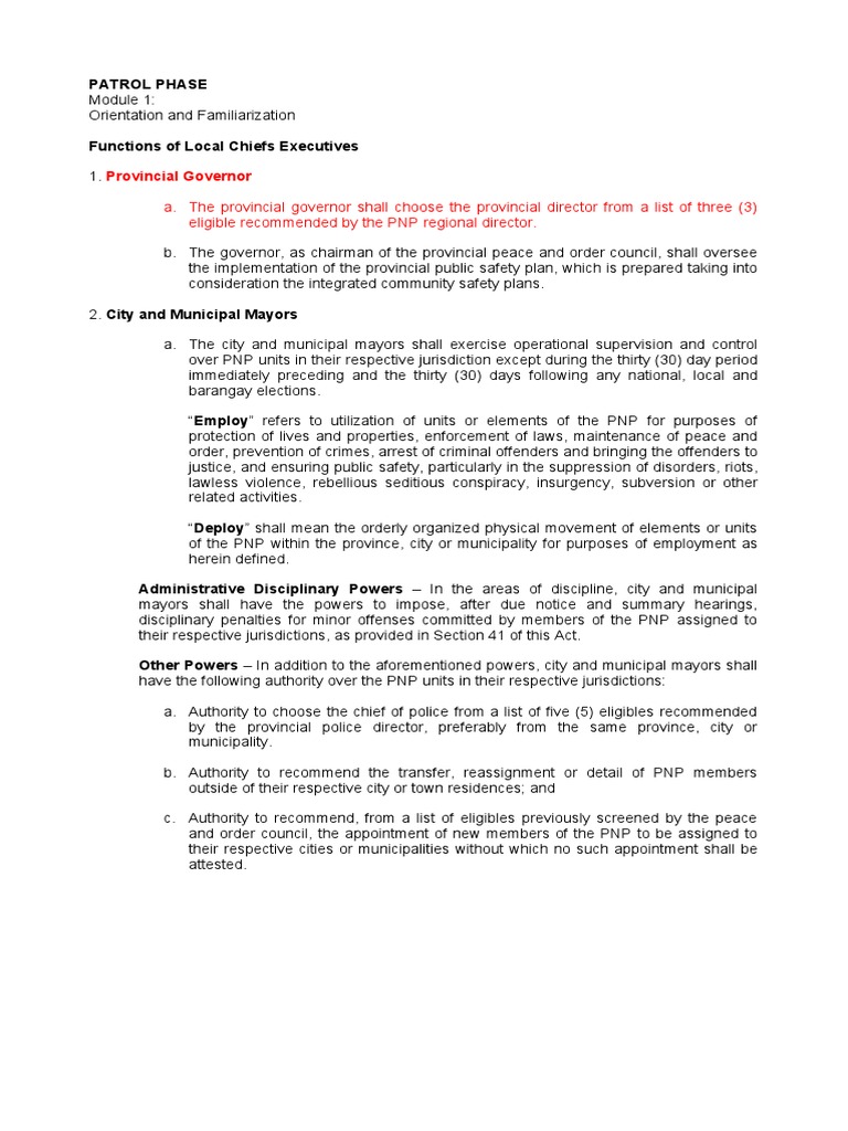 Functions and Responsibilities of Local Chiefs, Police Officers, and ...