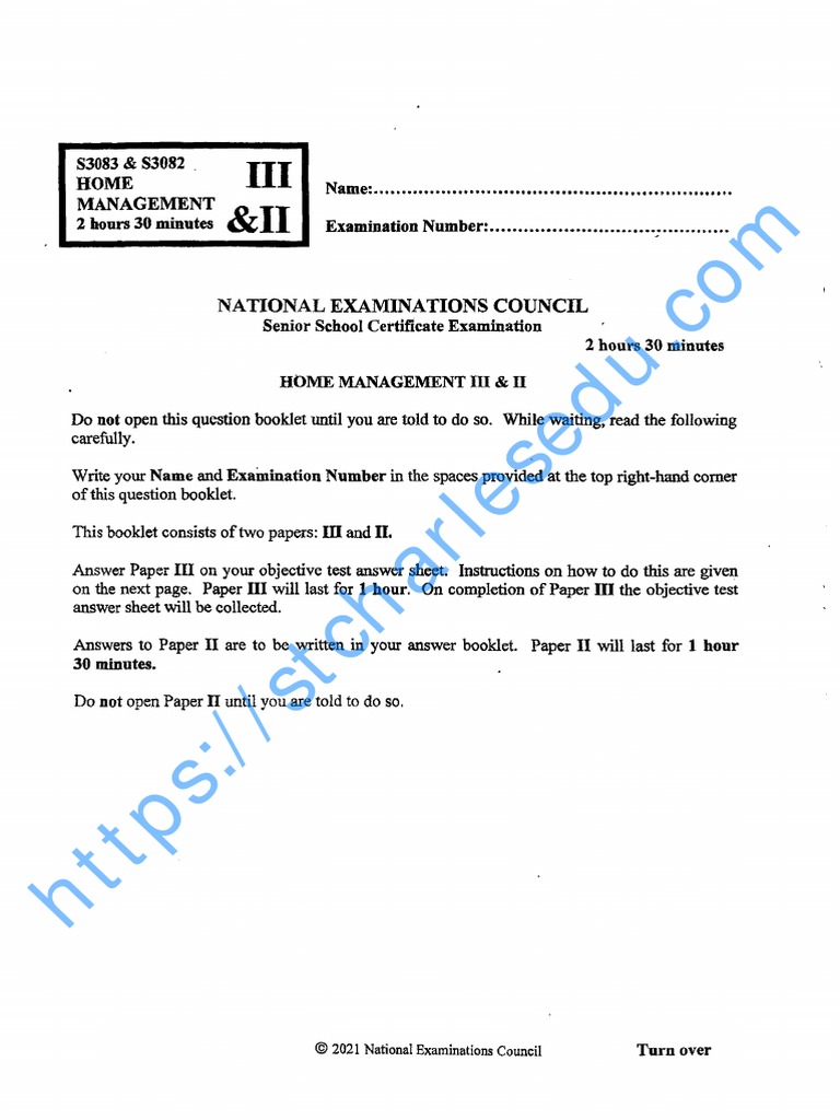 Home Management Neco Waec Past Questions And Answers Pdf Test