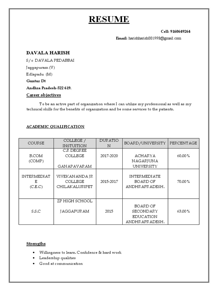 HARISH Resume | PDF | Communication | Cognition