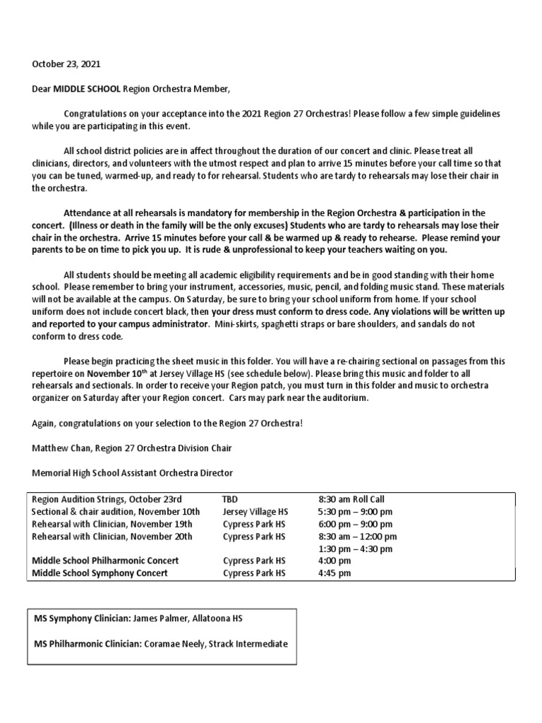 MS Region Letter | PDF | Orchestras | Classical Music