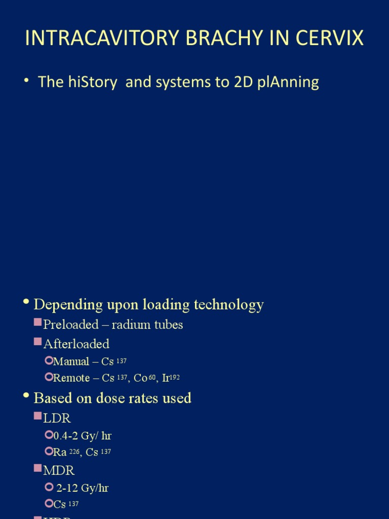 Intracavitory Brachy in Cervix: - The History and Systems To 2D ...