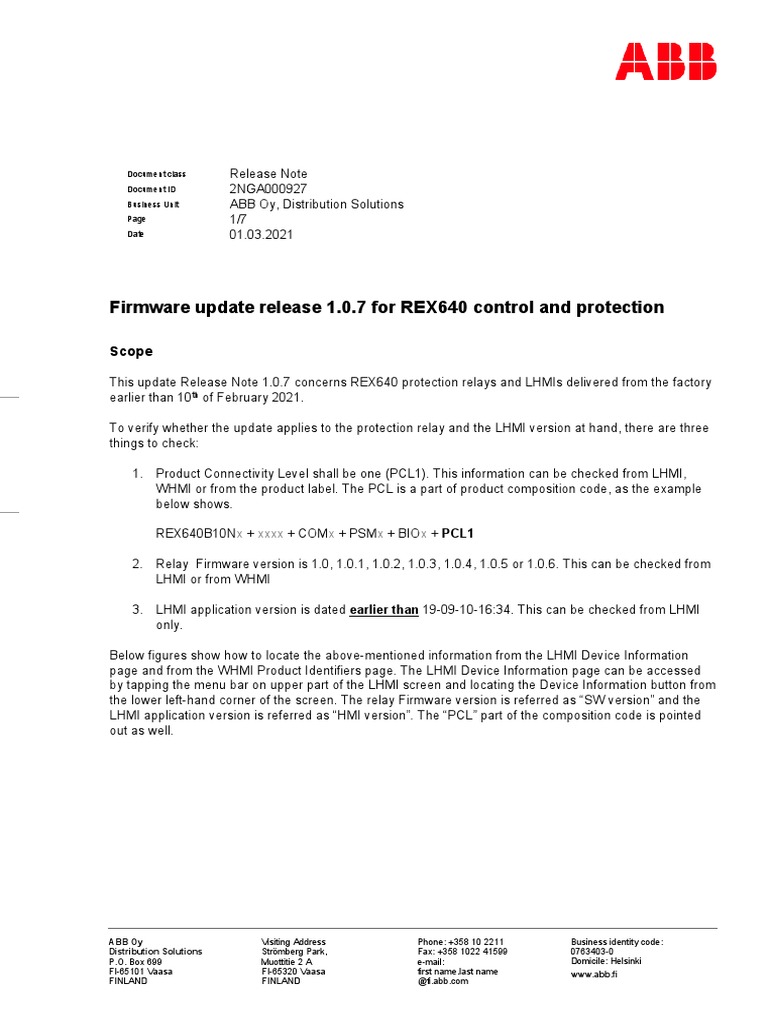 Firmware Update Release 1.0.7 For REX640 Control and Protection | PDF ...