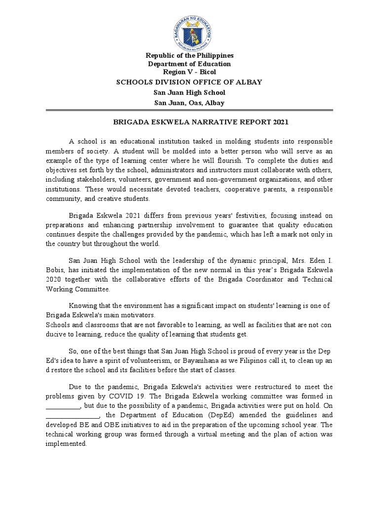 Brigada Narrative Report 2021 | PDF | Volunteering | Behavior Modification