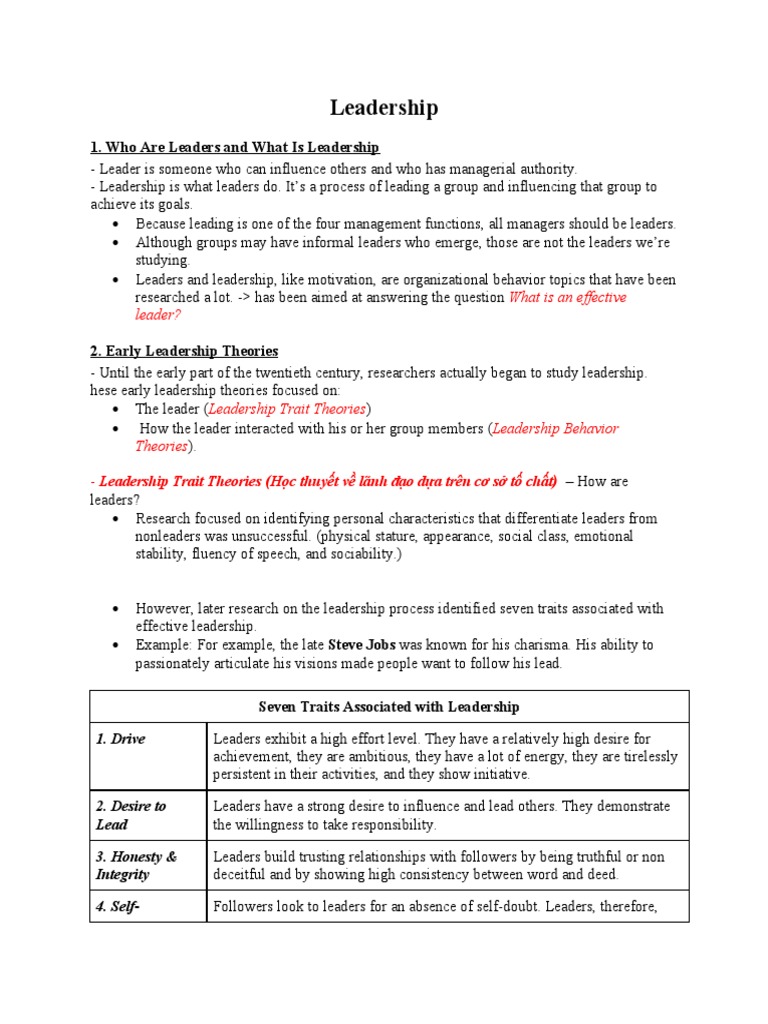 Leadership: 1. Who Are Leaders and What Is Leadership | PDF ...