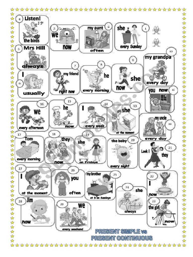 PRESENT SIMPLE Vs PRESENT CONTINUOUS - BOARD GAME | PDF