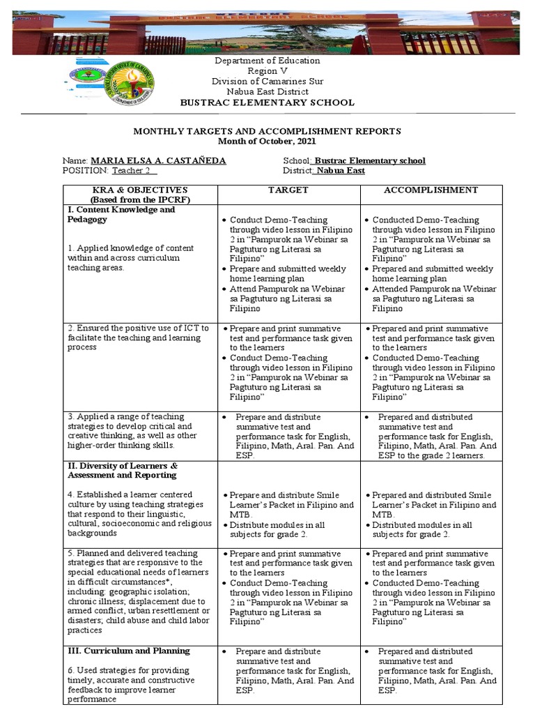 Bustrac Elementary School Teacher Maria Elsa Castañeda's Monthly ...
