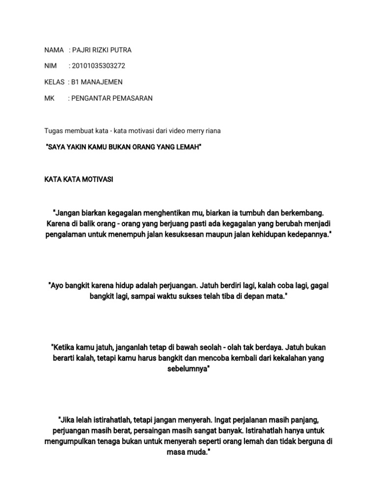 Kata Kata Motivasi Pajri | PDF