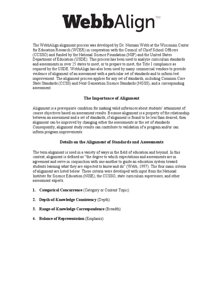 Webb Alignment Primer | PDF | Educational Assessment | Common Core ...