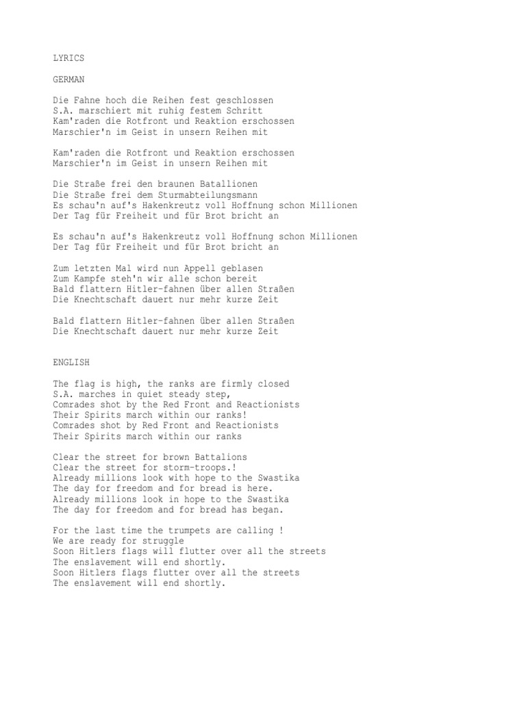 Nazi German Theme Song Lyric | PDF