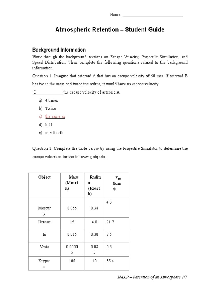 Lab 5 - Atmospheric Retention | Download Free PDF | Atmosphere | Gases