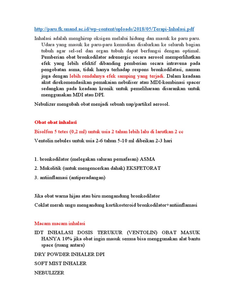 Resume Inhalasi (NEBULIZER) | PDF