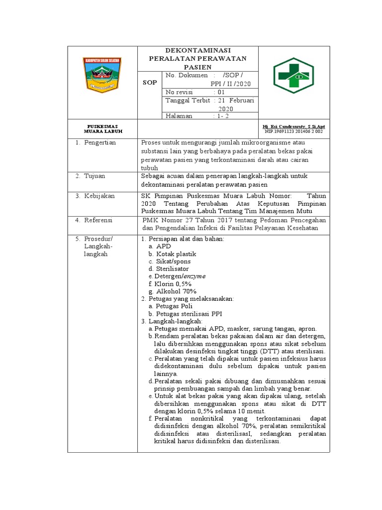 Sop Dekontaminasi Peralatan 2020 | PDF