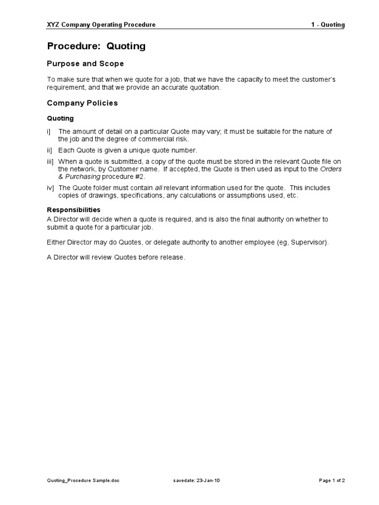 Procedure: Quoting: Purpose and Scope | PDF | Business