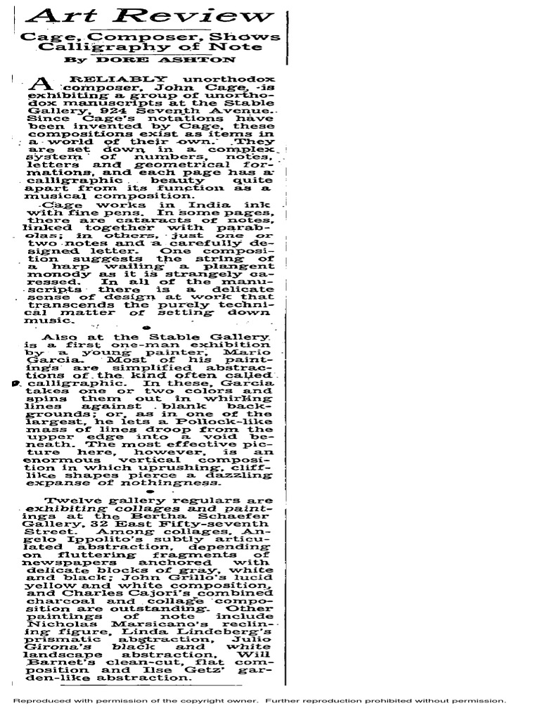 Dore Ashton - Cage, Composer, Shows Calligraphy of Note | PDF