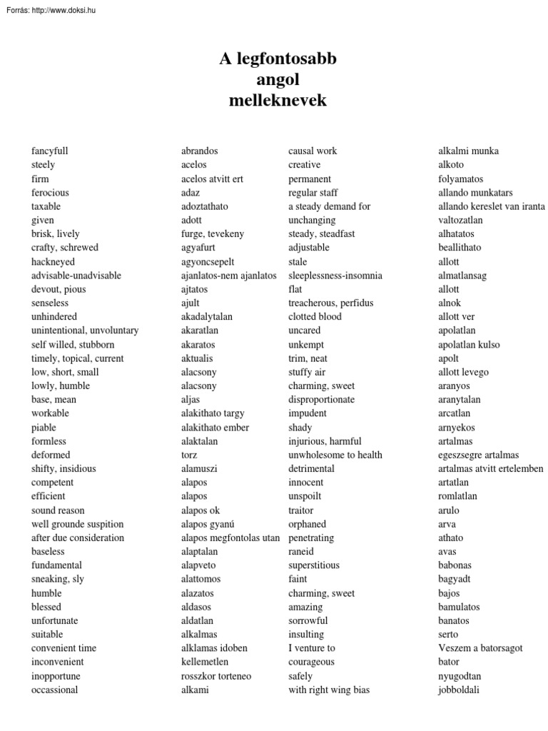 A legfontosabb angol melléknevek (2009, 10 oldal) | Nature