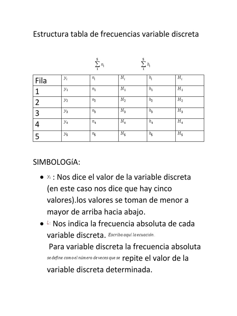 Estructura Tabla de Frecuencias Variable Discreta | PDF | Matemáticas
