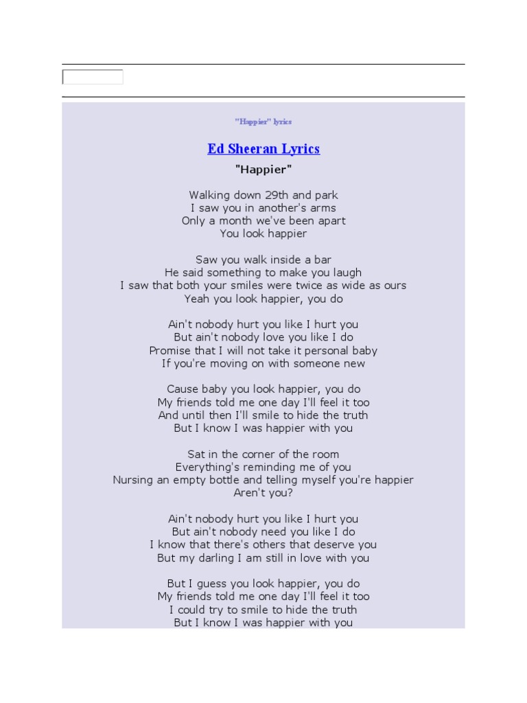 Ed Sheeran Lyrics: "Happier" | PDF