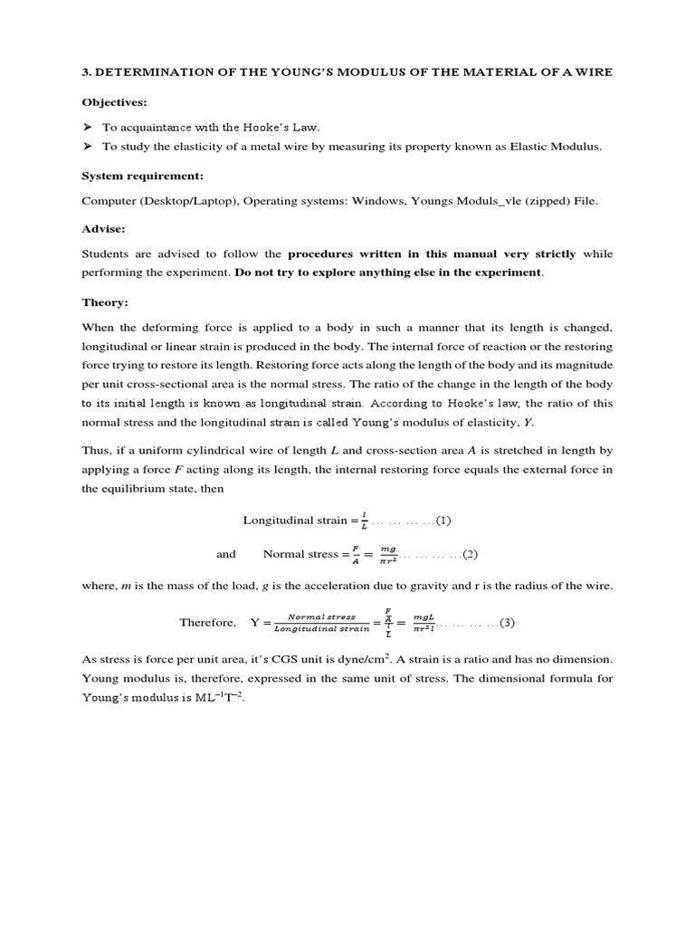 Youngs Modulus Experiment | PDF | Elasticity (Physics) | Young's Modulus